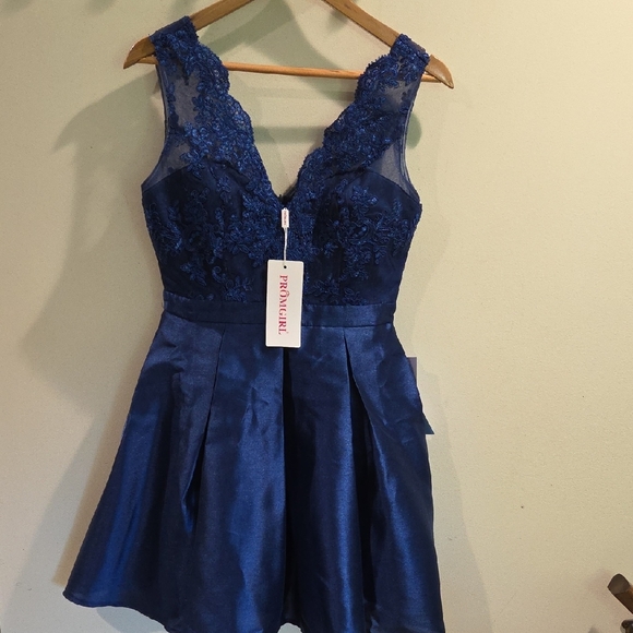PromGirl | Dresses | Promgirl Blue Pleated Fit And Flare Mini Dress ...